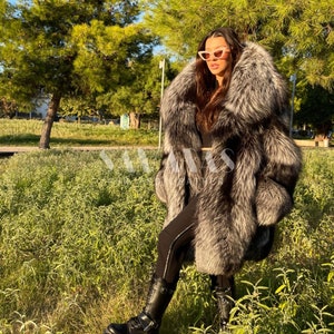 Luxury Silver Fox Jacket With Big Lavish Collar,jacket With Whole Skins,fur Jacket,real Fox Fur ...