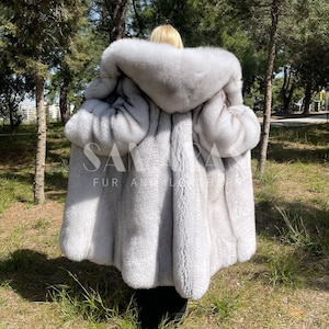 Full Skin BLUE FOX Fur Jacket/coat With Huge Double Fur Hood,unisex Fur ...