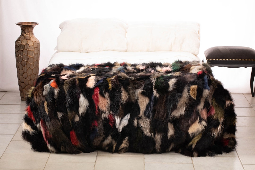 REAL FOX FUR Throw,fur Comforter,fur Blanket, Fur Rug, Fox Fur Throw ...