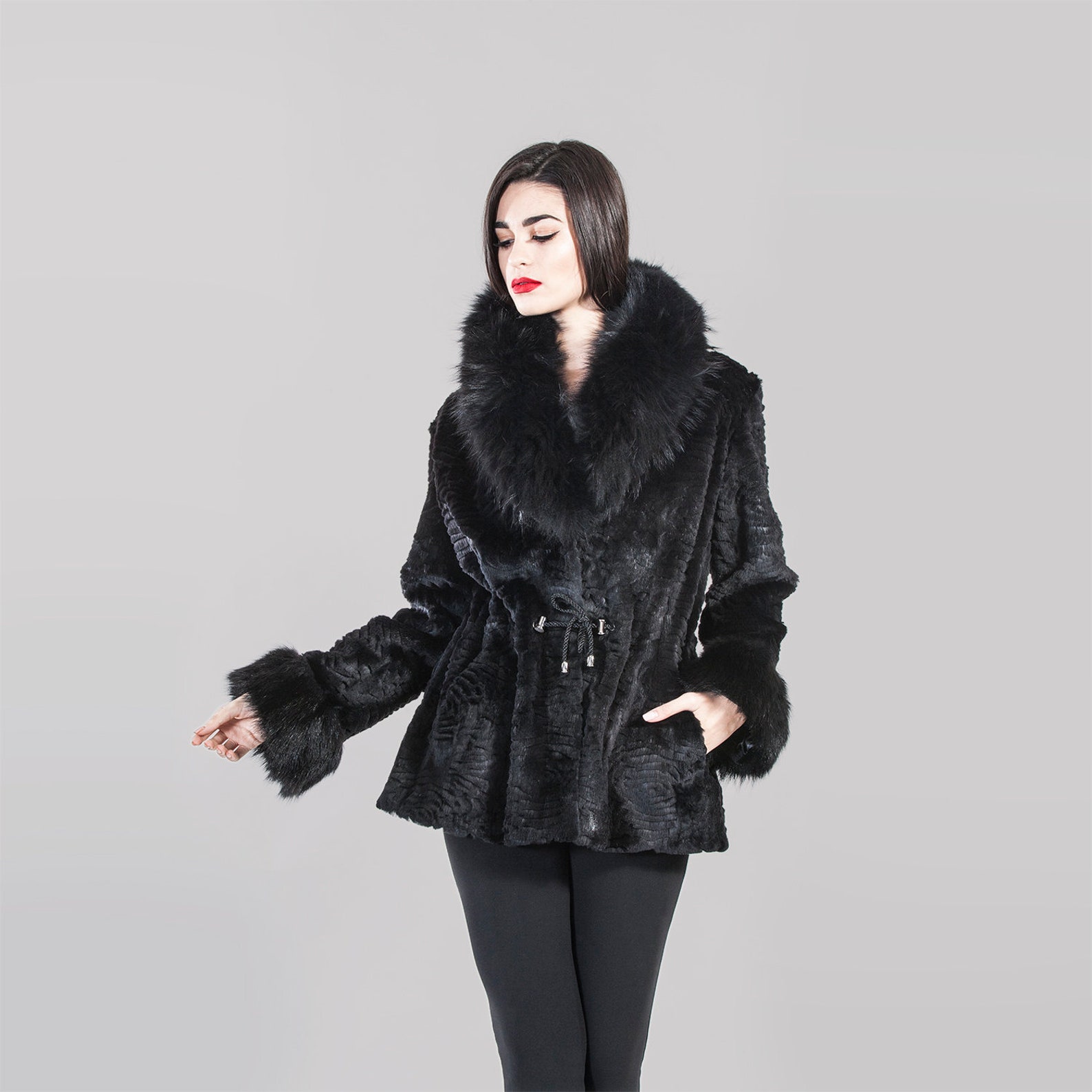 Sheared Rex Fur Jacket With Fox Details - Etsy