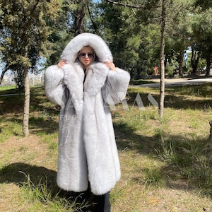 Full Skin BLUE FOX Fur Jacket/coat With Huge Double Fur Hood,unisex Fur ...