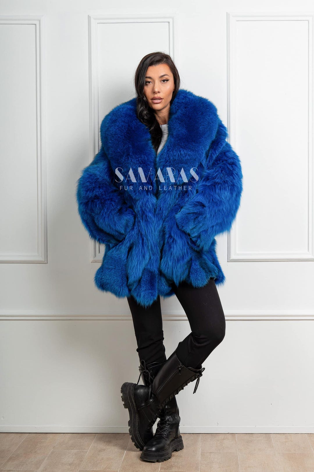 Luxury Scandinavian Royal Blue Fox Fur Jacket With Lavish Smoking ...