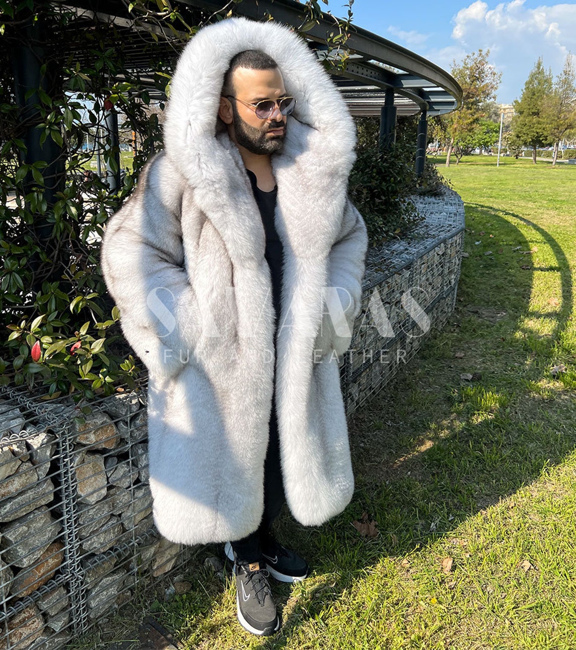 Mens Full Skin BLUE FOX Fur Jacket/coat With Huge Double Fur - Etsy ...