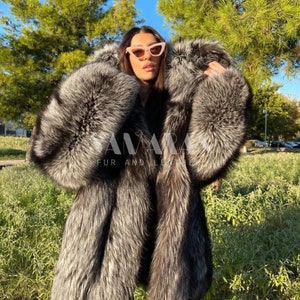 Luxury Silver Fox Jacket With Big Lavish Collar,jacket With Whole Skins ...