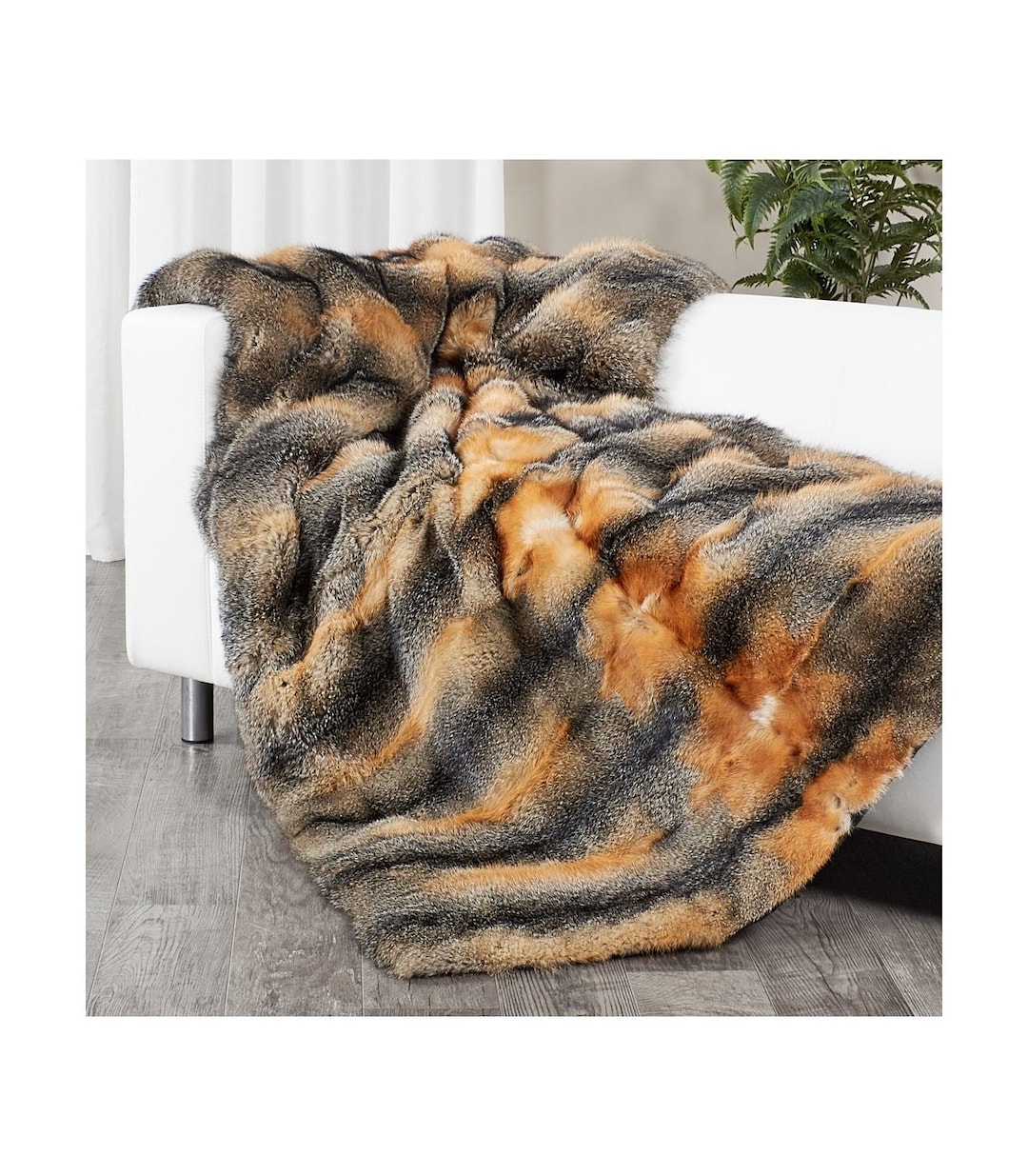 5stars Full Skin Real Grey FOX FUR Throw,fur Comforter,fur Blanket,fur ...