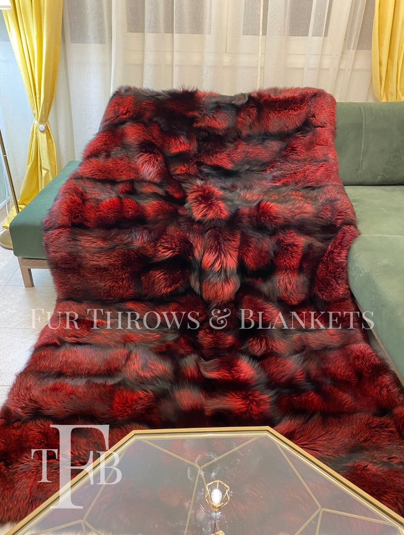REAL SILVER FOX Dyed Red Color Fur Throwluxury Velvet Style - Etsy