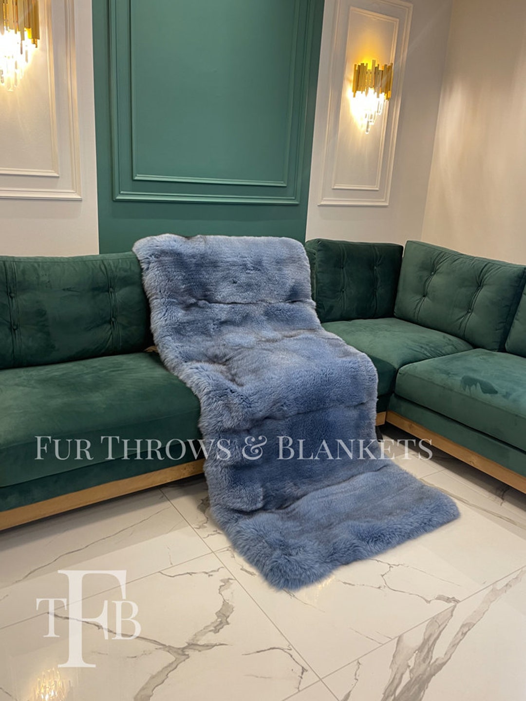Luxury Ciel Blue Real Full Skin Fox Fur Throw,fur Blanket,fox Fur Throw ...