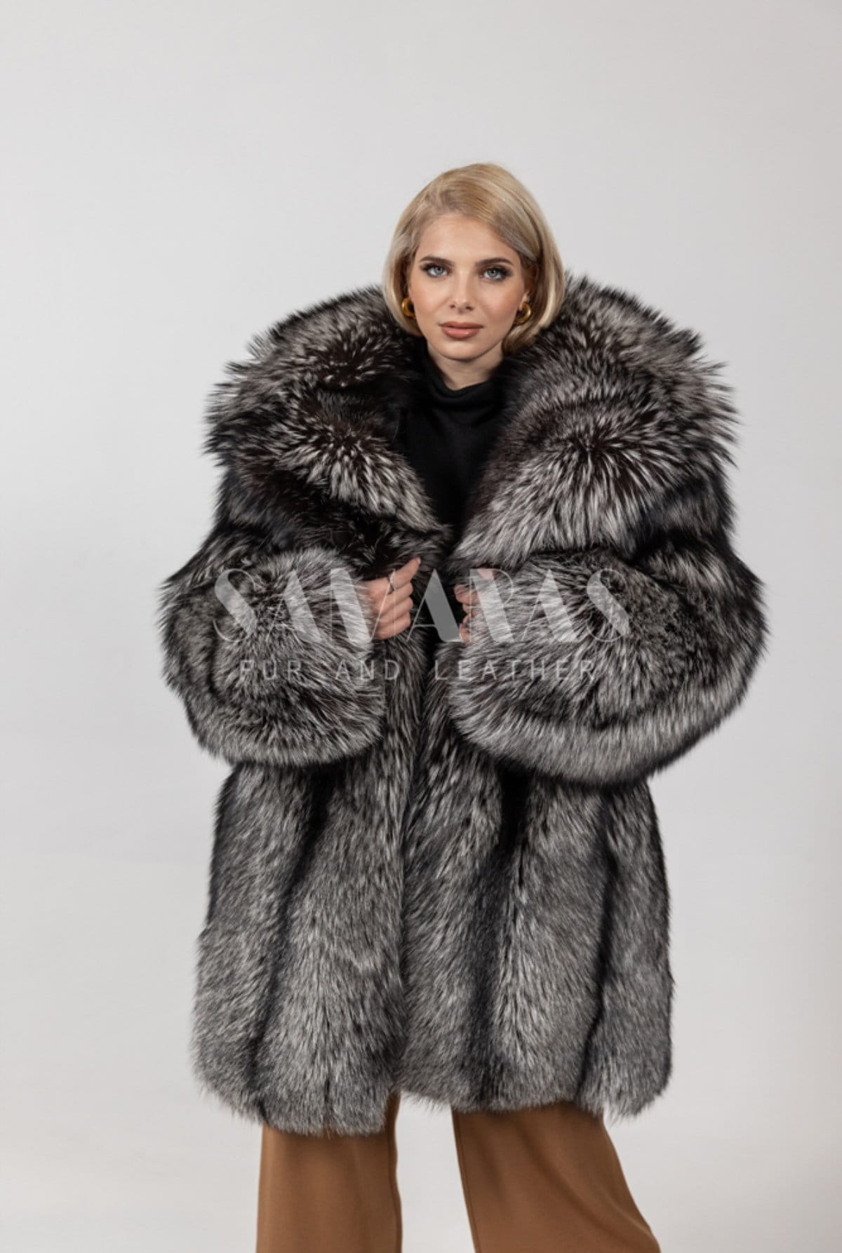 Luxury Silver Fox Jacket With Huge Lavish Collar,jacket With Whole ...
