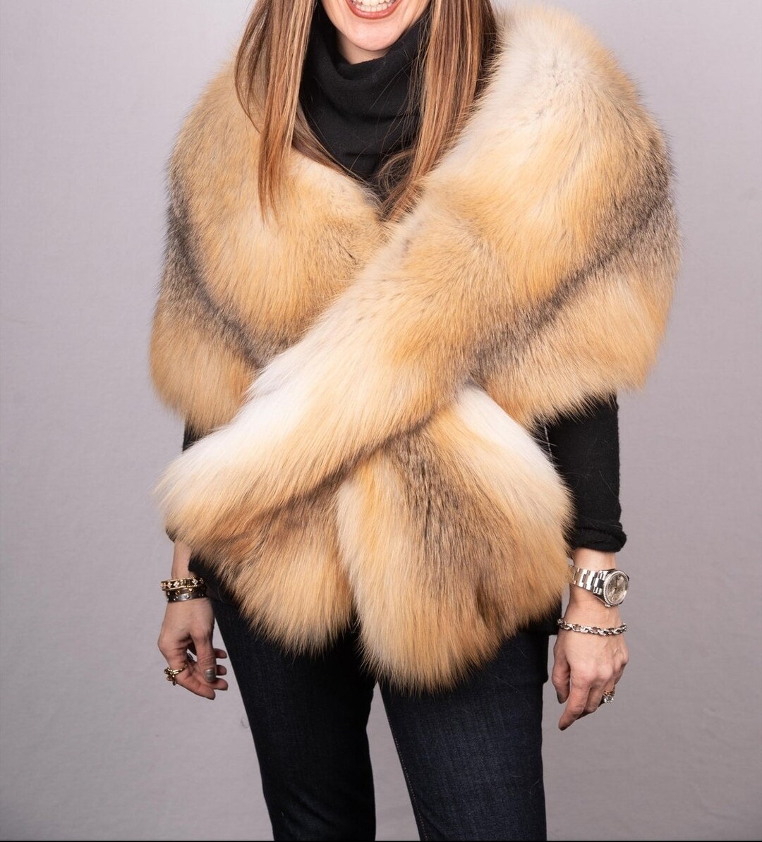 Real Luxury Fox Fur Cape Fox,big Fox Stole,fur Stole Top Quality Full ...