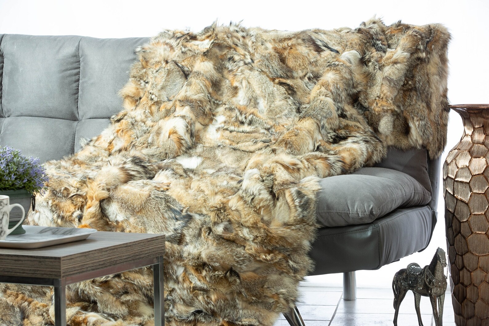 Real Natural Grey Fox Fur Throw Fur Warmer Fur Comforter | Etsy