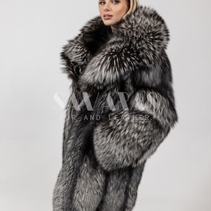 Luxury Silver Fox Jacket With Huge Lavish Collar,jacket With Whole ...