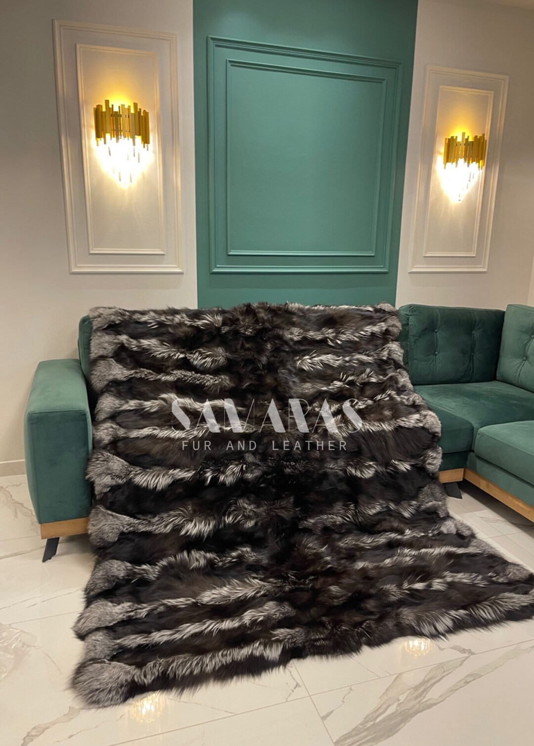 Real Silver Fox Fur Throw,half Skins Fox Blanket,fur Comforter,blanket ...