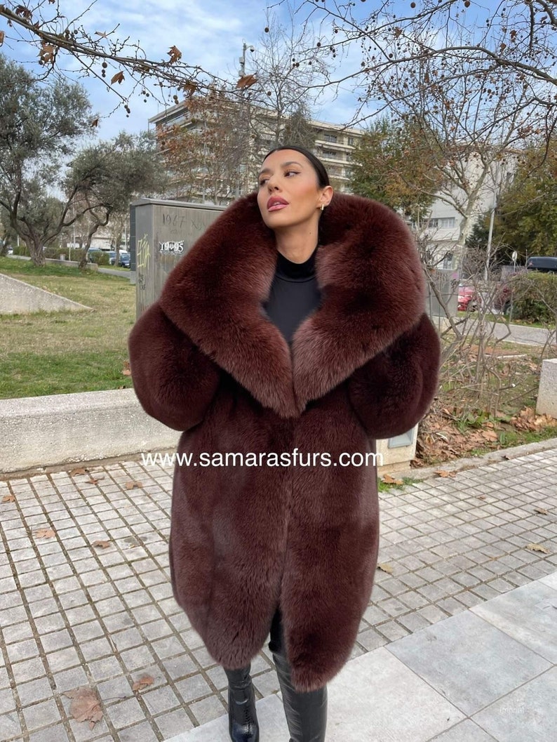 SUPER LAVISH Brown Fox Fur Jacket With Whole Skins Huge Collar - Etsy