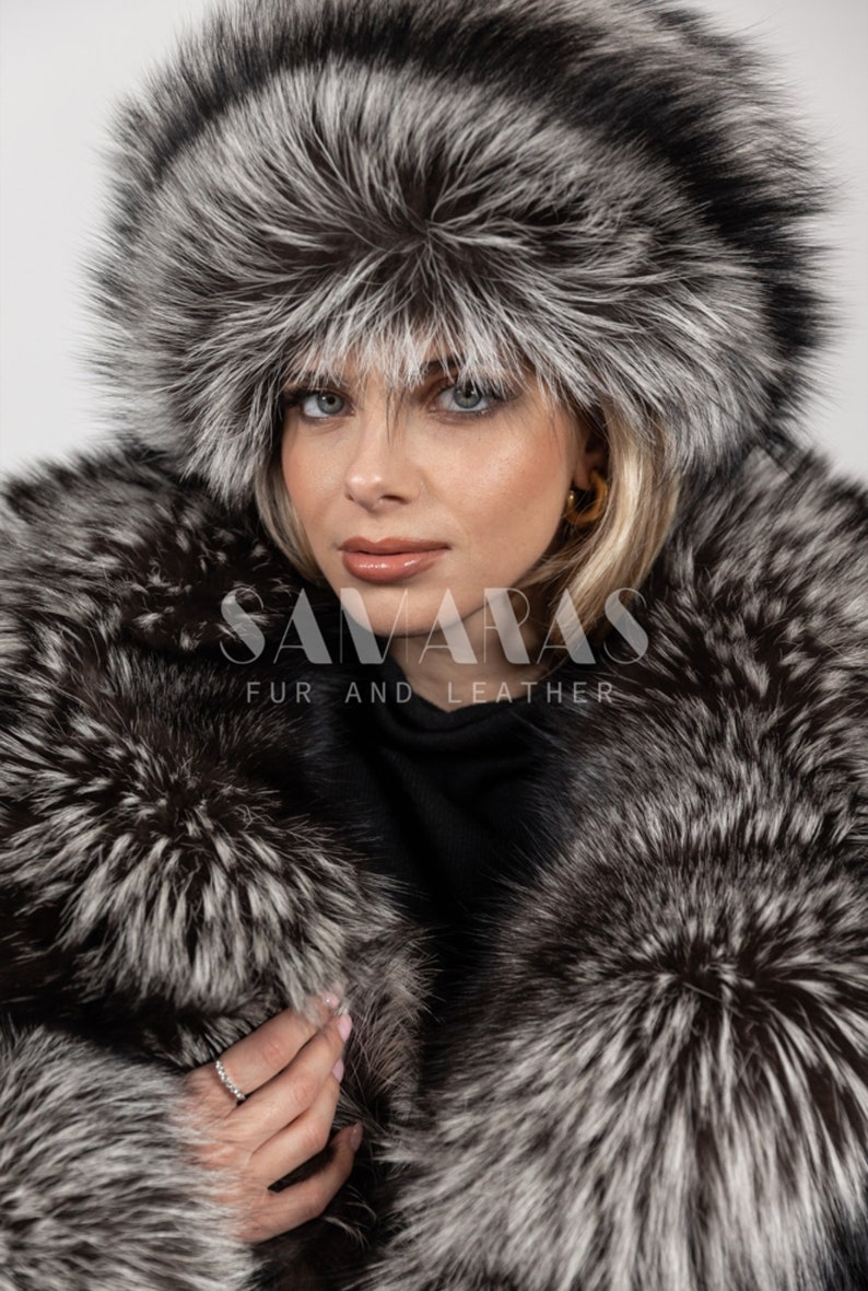 Luxury Silver Fox Jacket With Huge Lavish Collar,jacket With Whole ...