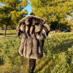 Luxury Silver Fox Jacket With Big Lavish Collar,jacket With Whole Skins,fur Jacket,real Fox Fur ...