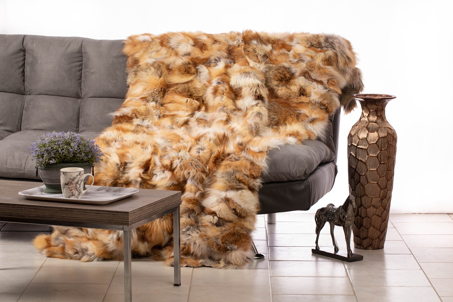 COZY REAL RED Canadian Fox Fur Throw,fur Comforter,fur Blanket, Fur Rug ...