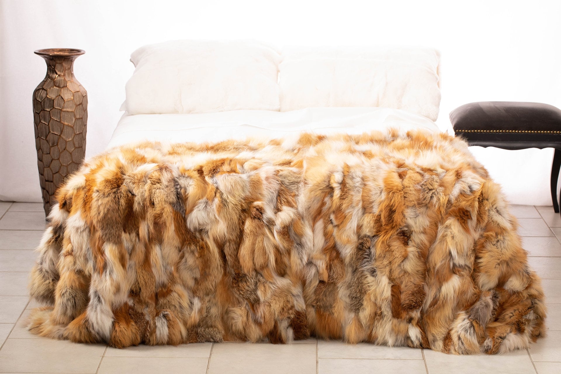 COZY REAL RED Canadian Fox Fur Throw,fur Comforter,fur Blanket, Fur Rug ...