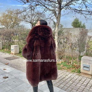 SUPER LAVISH Brown Fox Fur Jacket With Whole Skins Huge Collar ,fox Fur ...