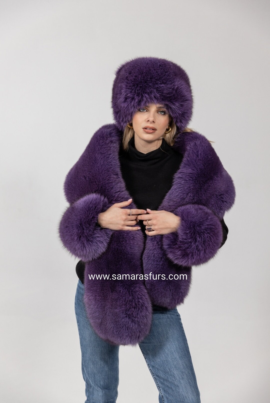 LUXURY FOX Fur BOA Set With Fox Hat and Fox Fur Cuffs,full Skin Fox ...