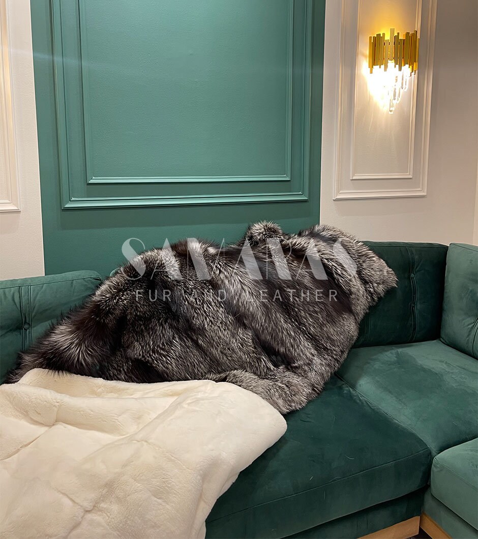 DOUBLE FACE SILVER Fox Full Skins One Side and White Rex Fur - Etsy