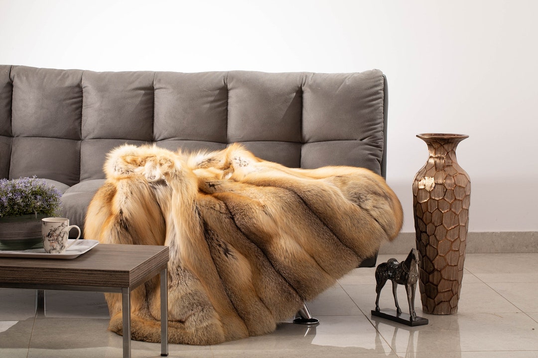 5stars Full Skin REAL FOX FUR Throw,fur Comforter,fur Blanket,various ...