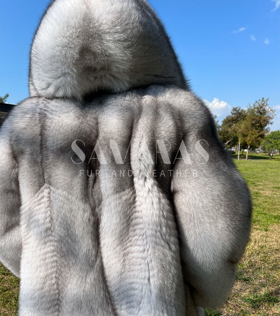 Mens Full Skin BLUE FOX Fur Jacket/coat With Huge Double Fur Hood,mens ...