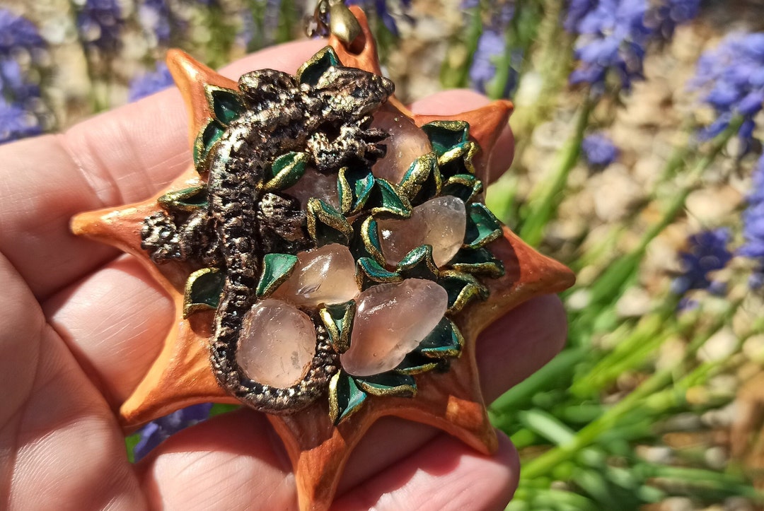 The Necklace Amulet “lizard and Rose Quartz.” on the Octogram ...