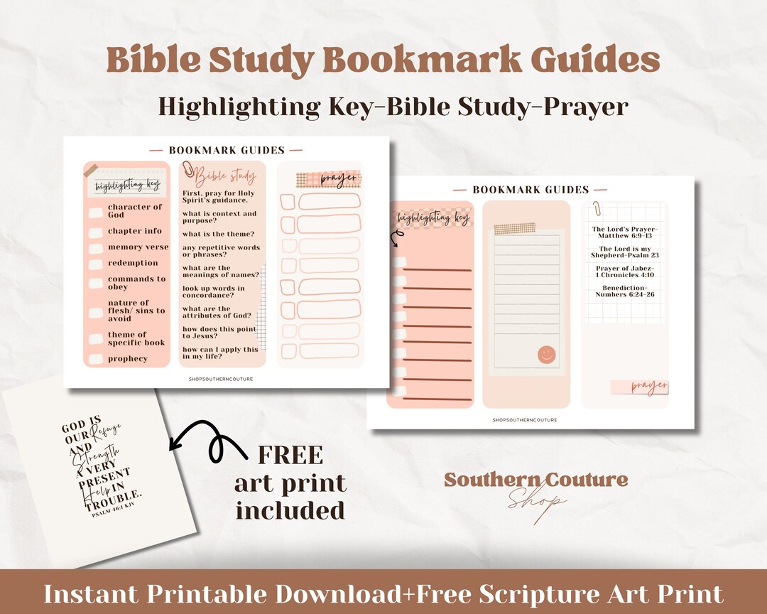Bible Study Bookmarks: Neutral Pink Highlighting Key, Prayer Prompts ...