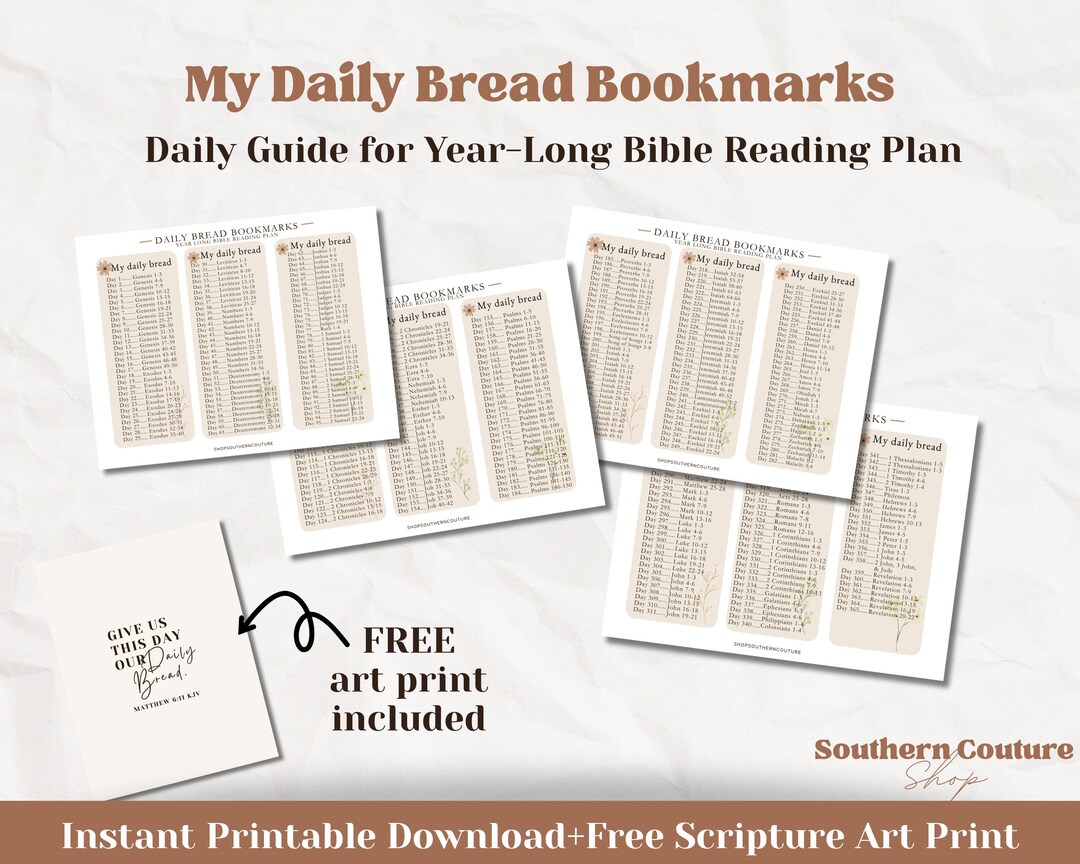 Daily Bible Reading in a Year Bookmarks (PDF Download + Art Print) - Etsy