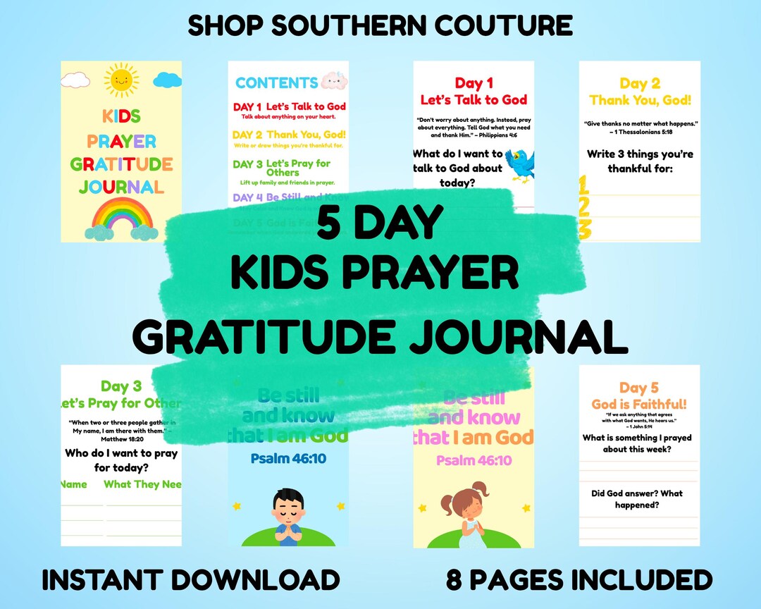 Kids Prayer Gratitude Journal | 5-day Printable Devotional (PDF) - Etsy