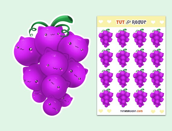 Grape Sticker Sheet Cat Stickers | Etsy