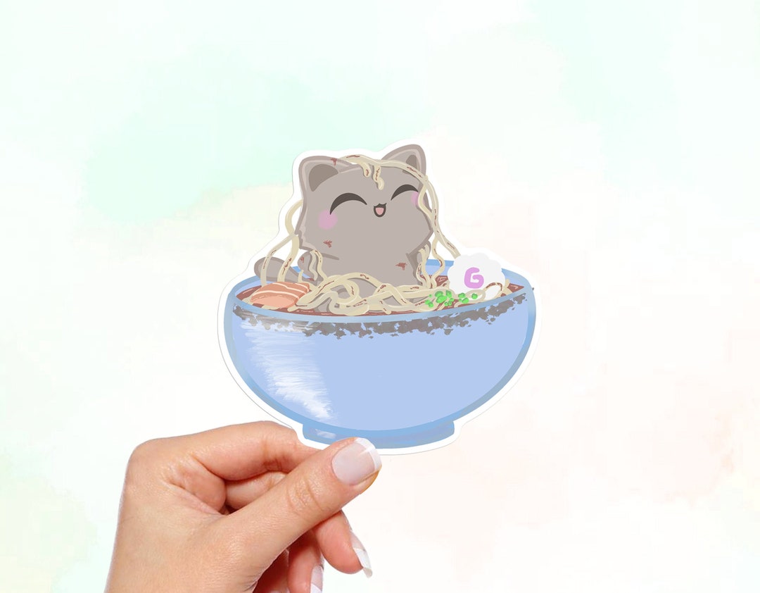 Cat in Ramen Noodles Vinyl Sticker, Waterproof Sticker, Car Sticker ...