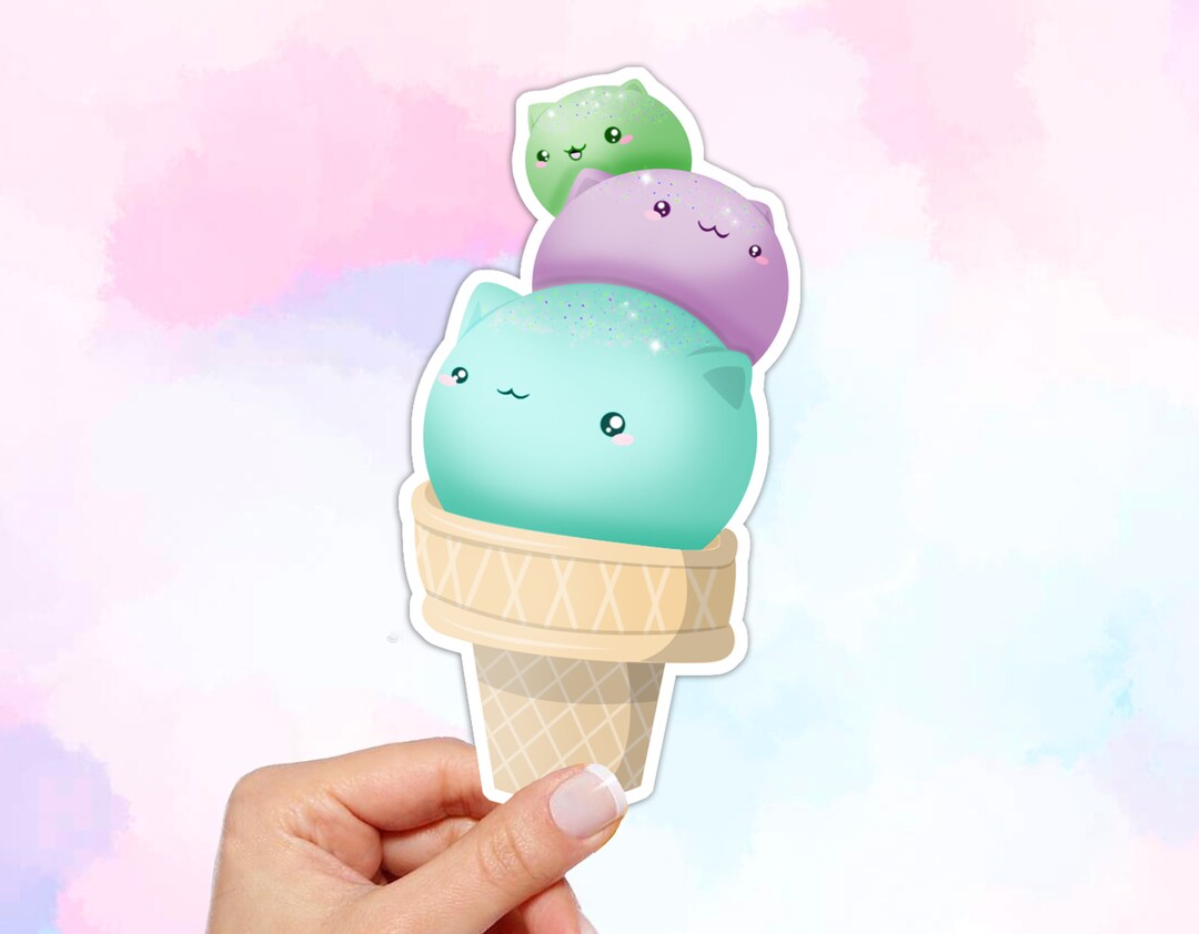 Kawaii Cat Ice Cream Vinyl Sticker: Waterproof Laptop Decal - Etsy