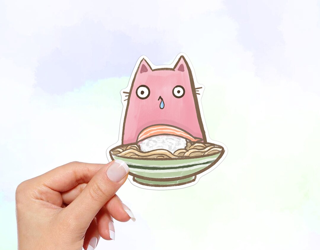 Drooling Ramen Cat Vinyl Sticker: Waterproof Car Decal - Etsy