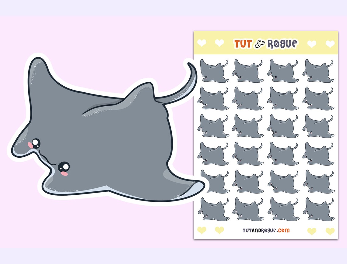 Manta Ray Sticker Sheet Kawaii Manta Ray Cute Manta Ray | Etsy