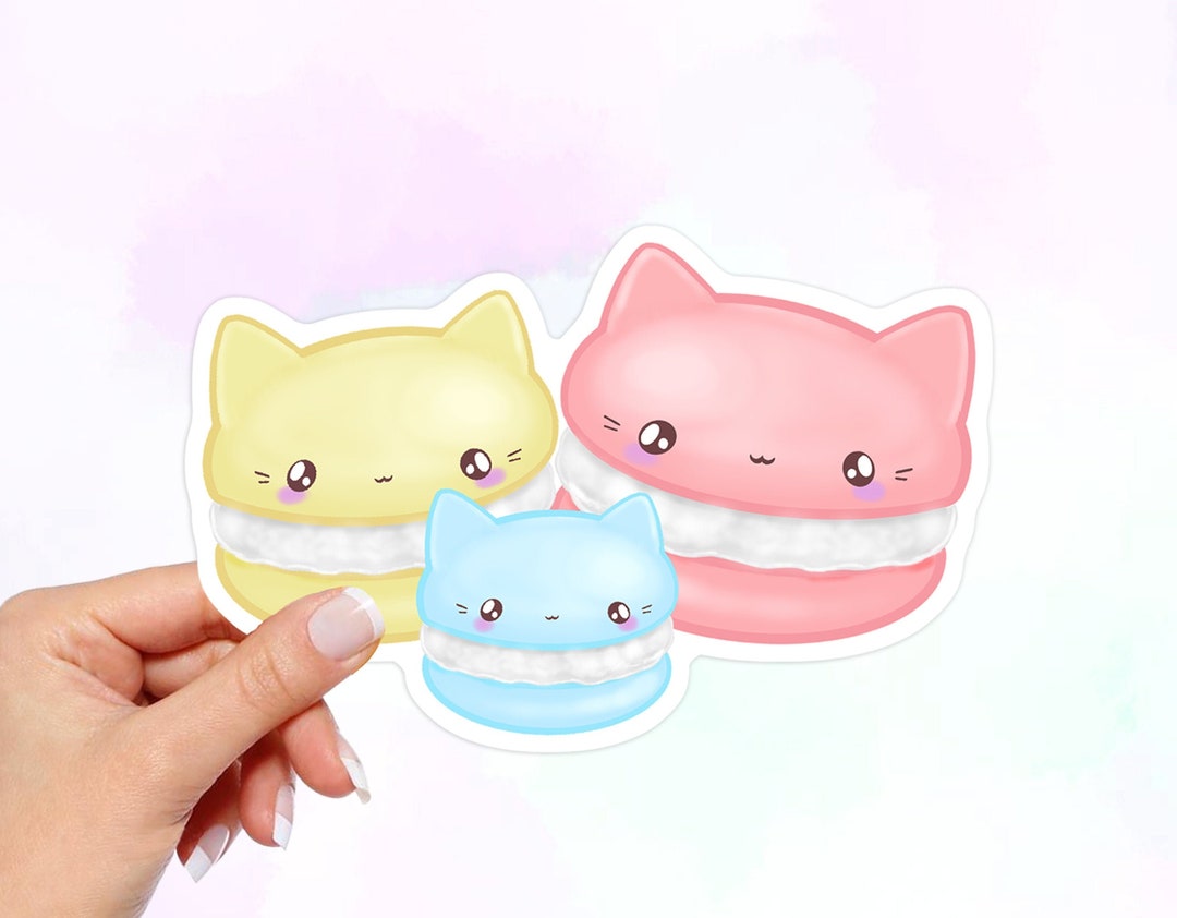 Kawaii Cat Macaroon Sticker: Waterproof Vinyl Decal - Etsy