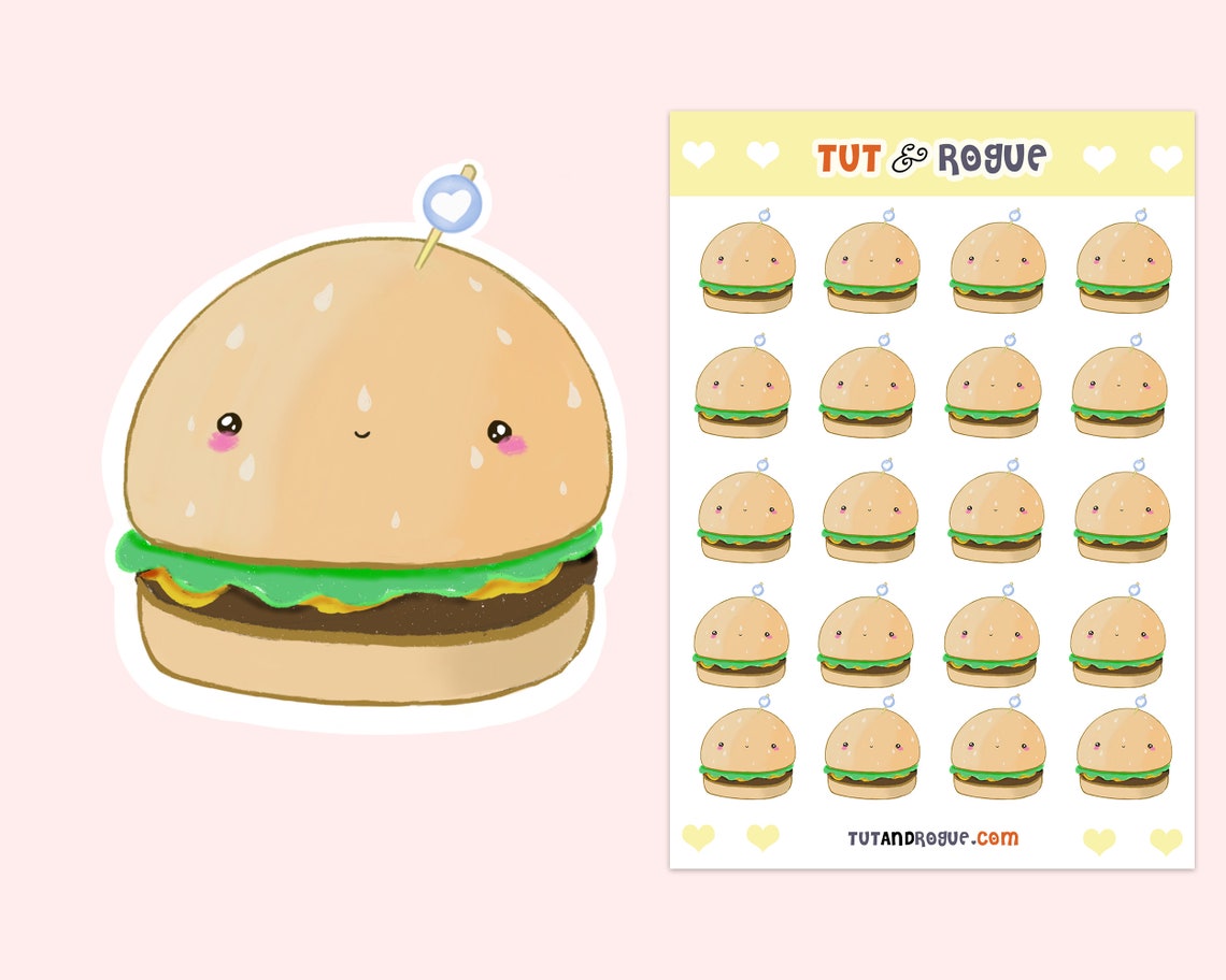 Cheeseburger Sticker Sheet Kawaii Cheeseburger Stickers Cute - Etsy