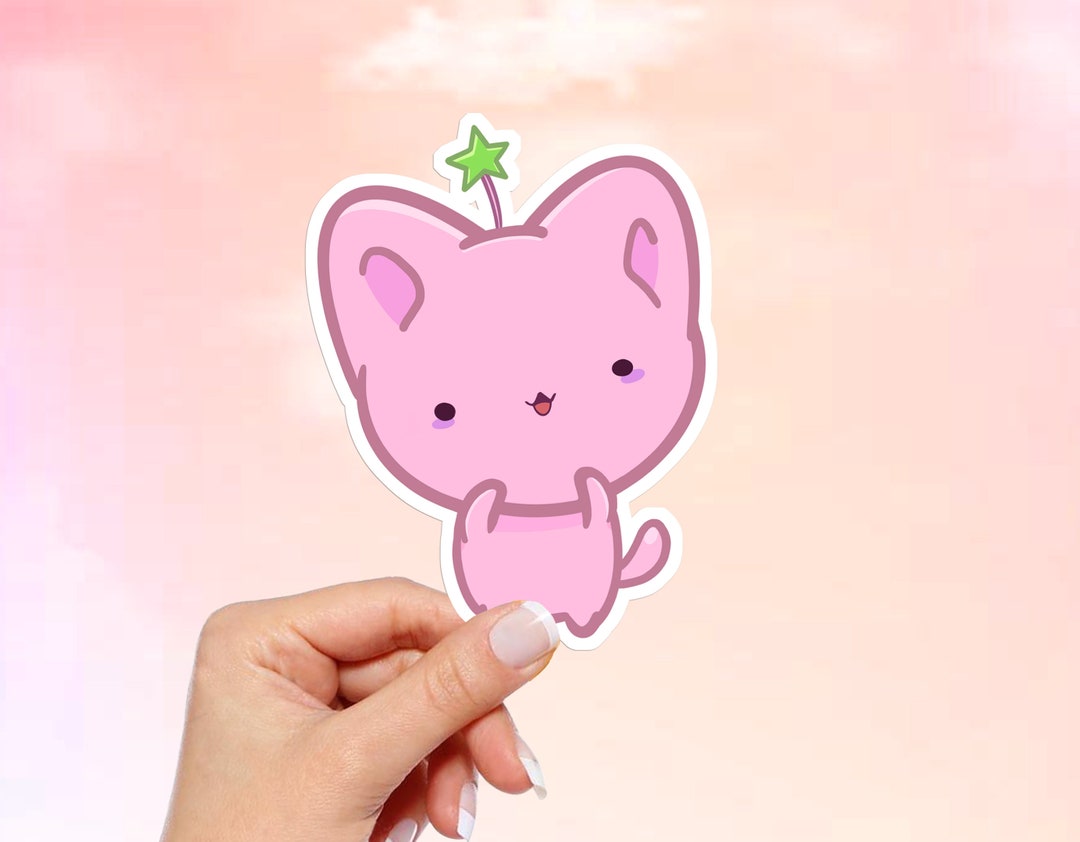 Pink Kawaii Cat Vinyl Sticker, Waterproof Sticker, Car Sticker, Laptop ...
