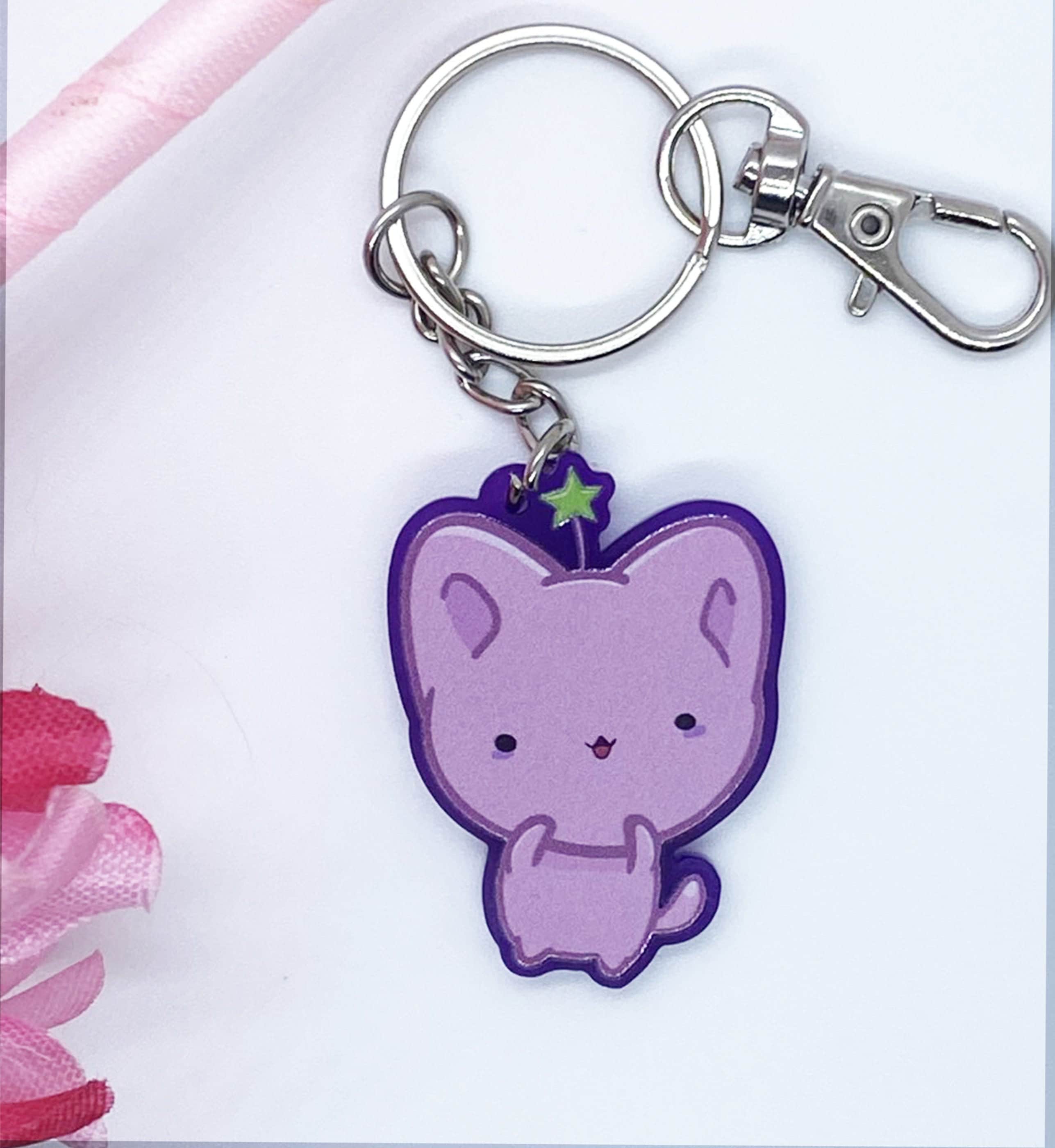 Kawaii Cat Keychain Purple Charm Kawaii Keychain Bitty Neko - Etsy UK