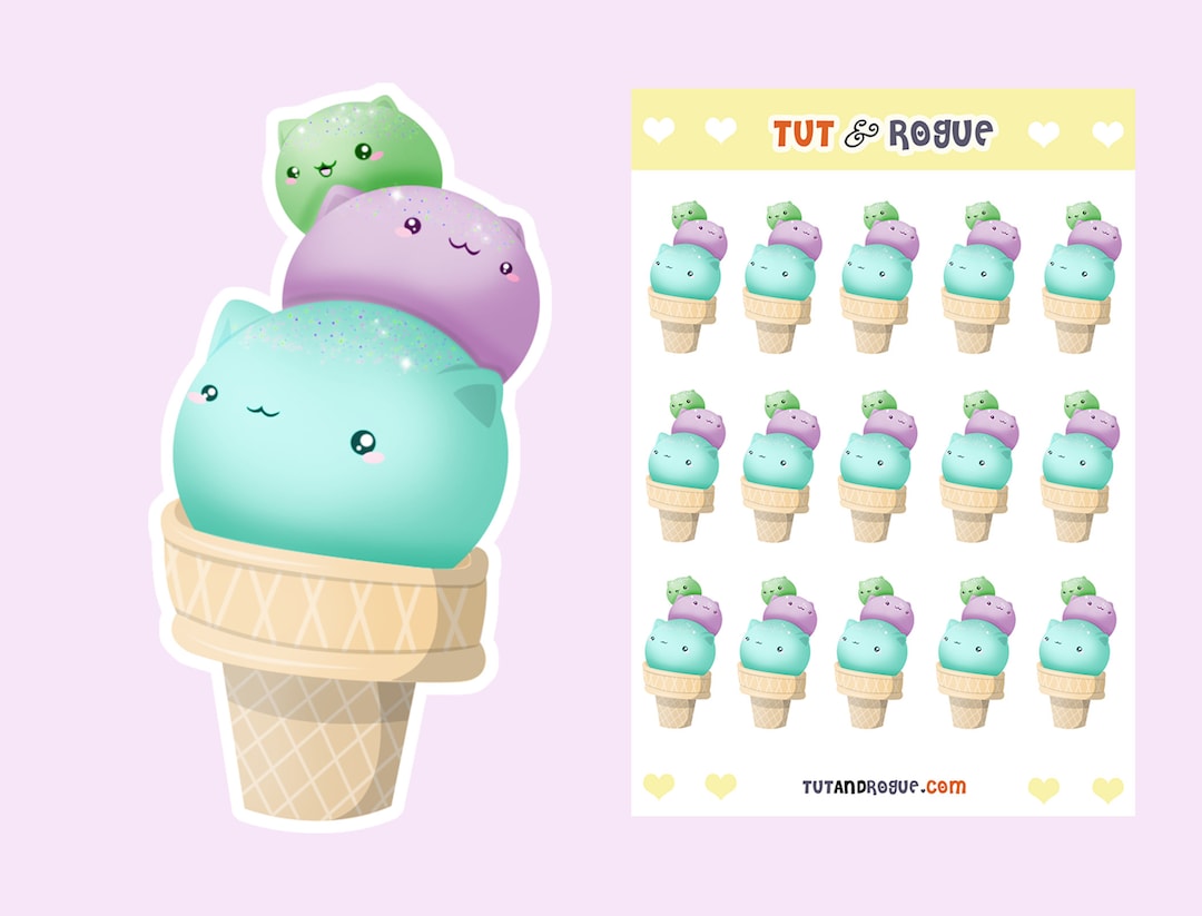 Ice Cream Sticker Sheet, Cat Stickers, Kawaii Stickers - Etsy