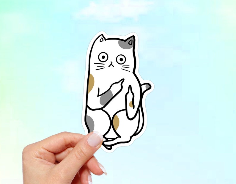 Funny Middle Finger Cat Vinyl Sticker Waterproof Sticker - Etsy