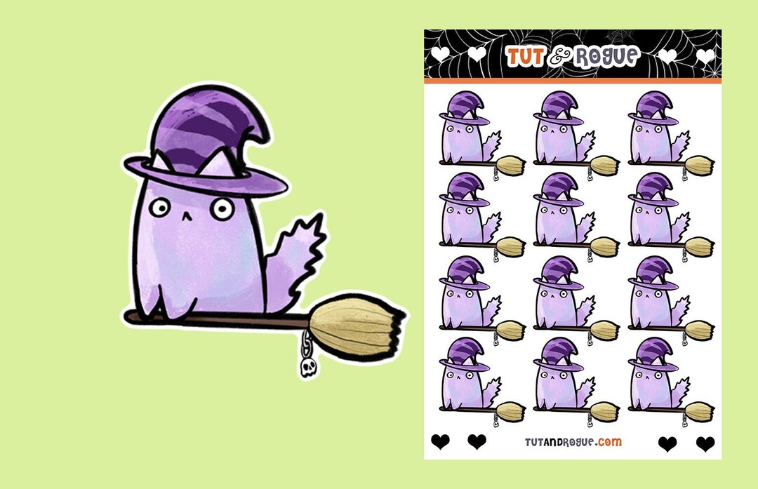 Witch Cat Sticker Sheet Kawaii Cat Stickers Witch Stickers - Etsy
