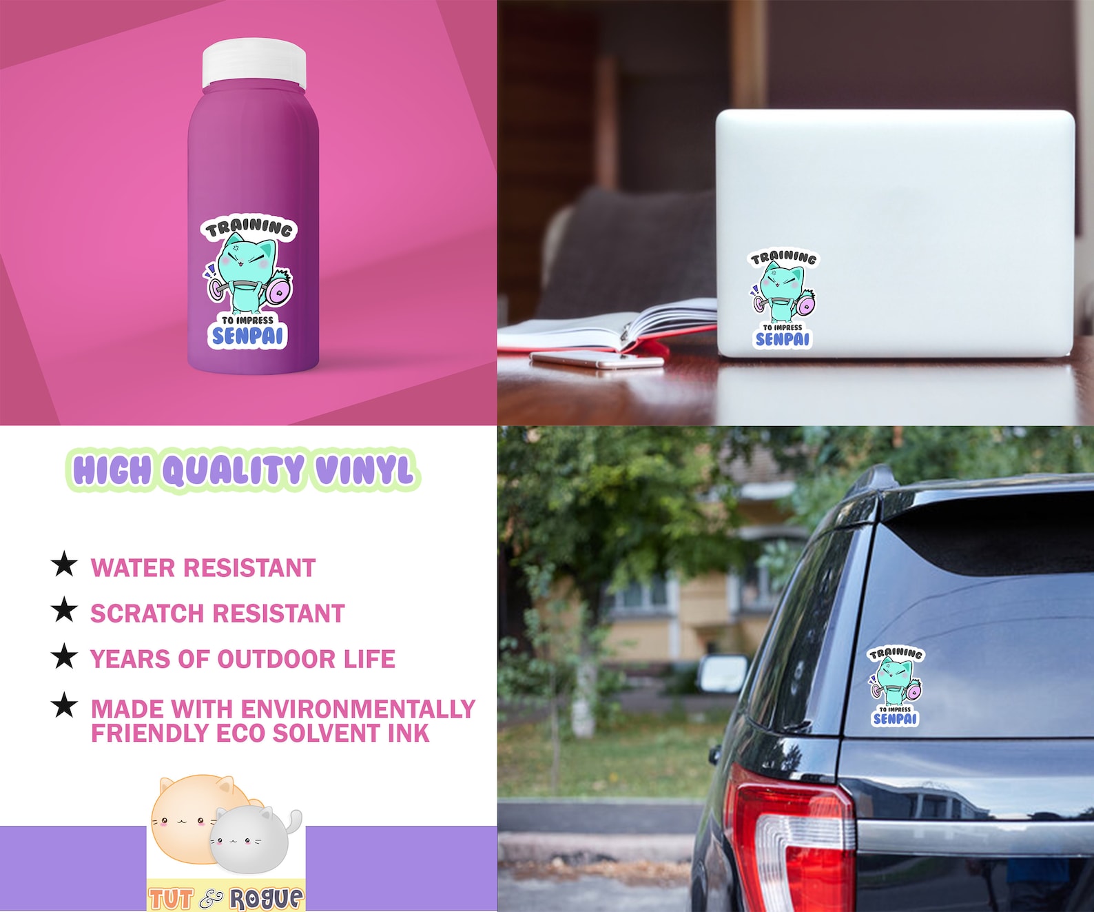 Senpai Vinyl Sticker, Training to Impress Senpai, Anime Sticker, Cat ...