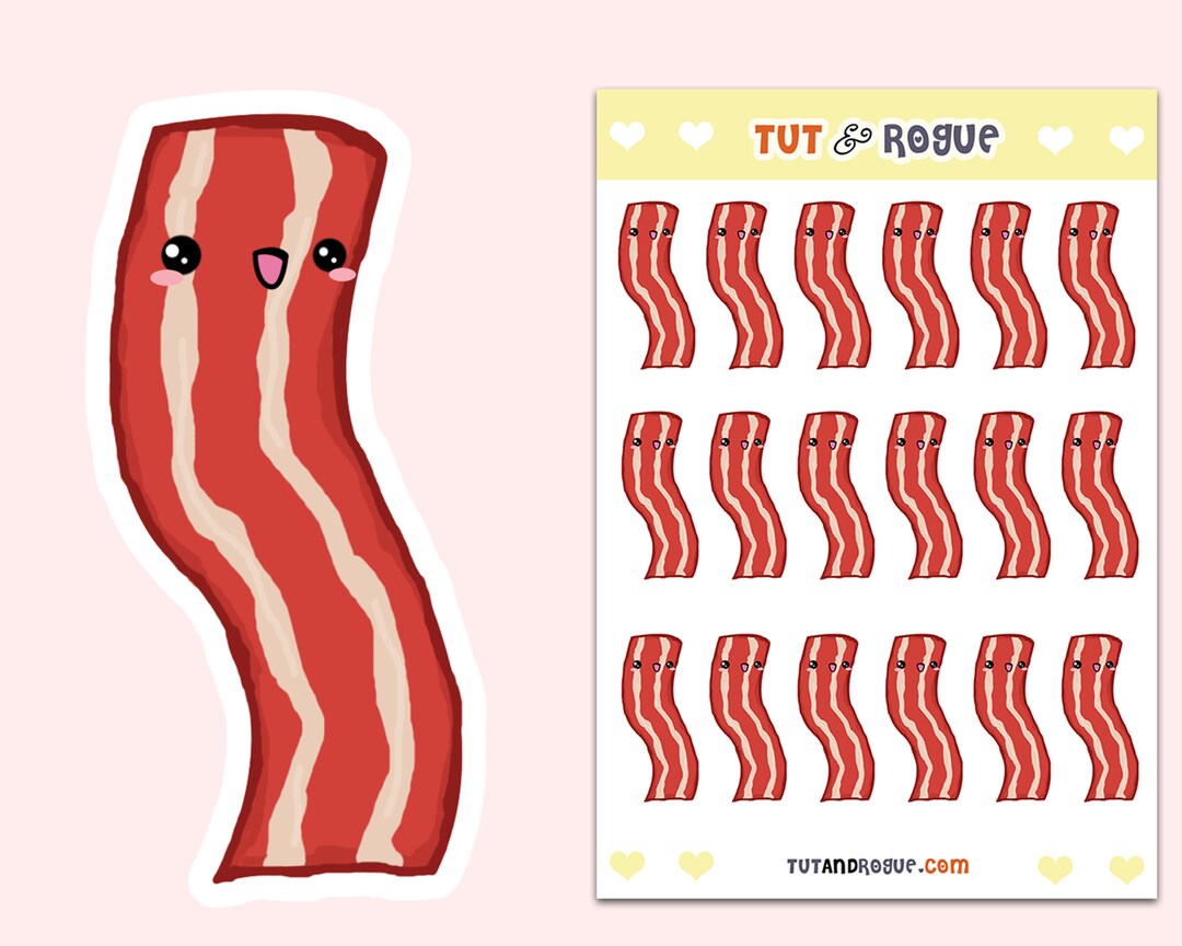 Bacon Sticker Sheet, Kawaii Bacon, Cute Bacon Stickers, Bacon Stickers ...