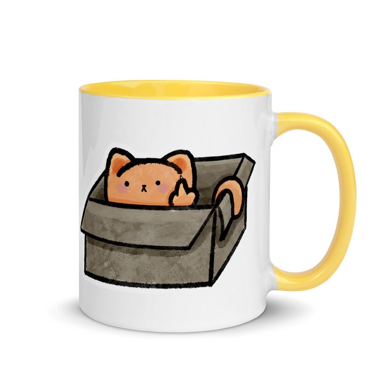 Funny Cat Mug with Color Inside Cat in a Box Middle Finger | Etsy