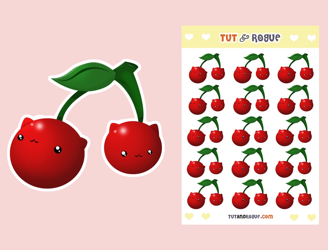 Cherry Sticker Sheet, Cat Stickers, Fruit Stickers - Etsy