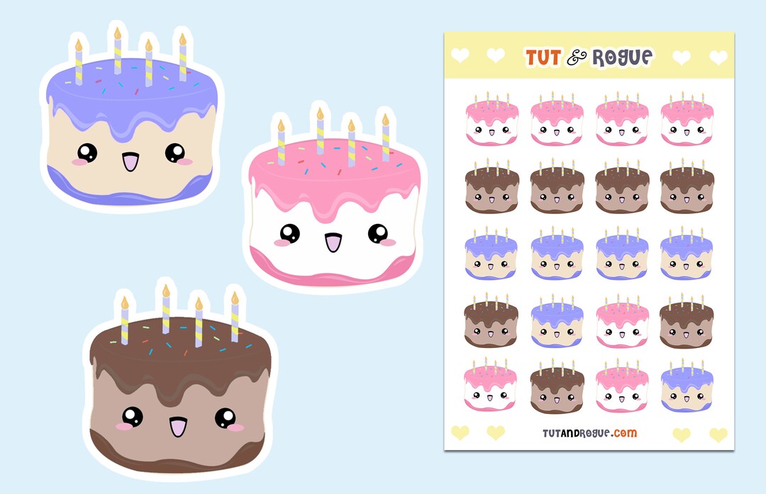 Birthday Cakes Sticker Sheet, Birthday Cake Stickers, Kawaii Stickers ...