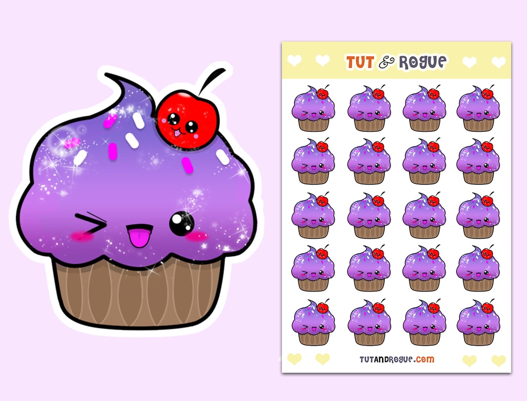 Cupcake Sticker Sheet, Kawaii Cupcake Stickers, Cute Cupcake Stickers ...