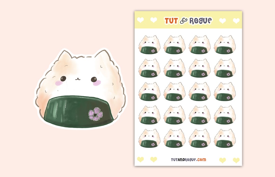 Rice Ball Sticker Sheet, Cat Rice Ball, Japanese Stickers, Cat Sticker ...