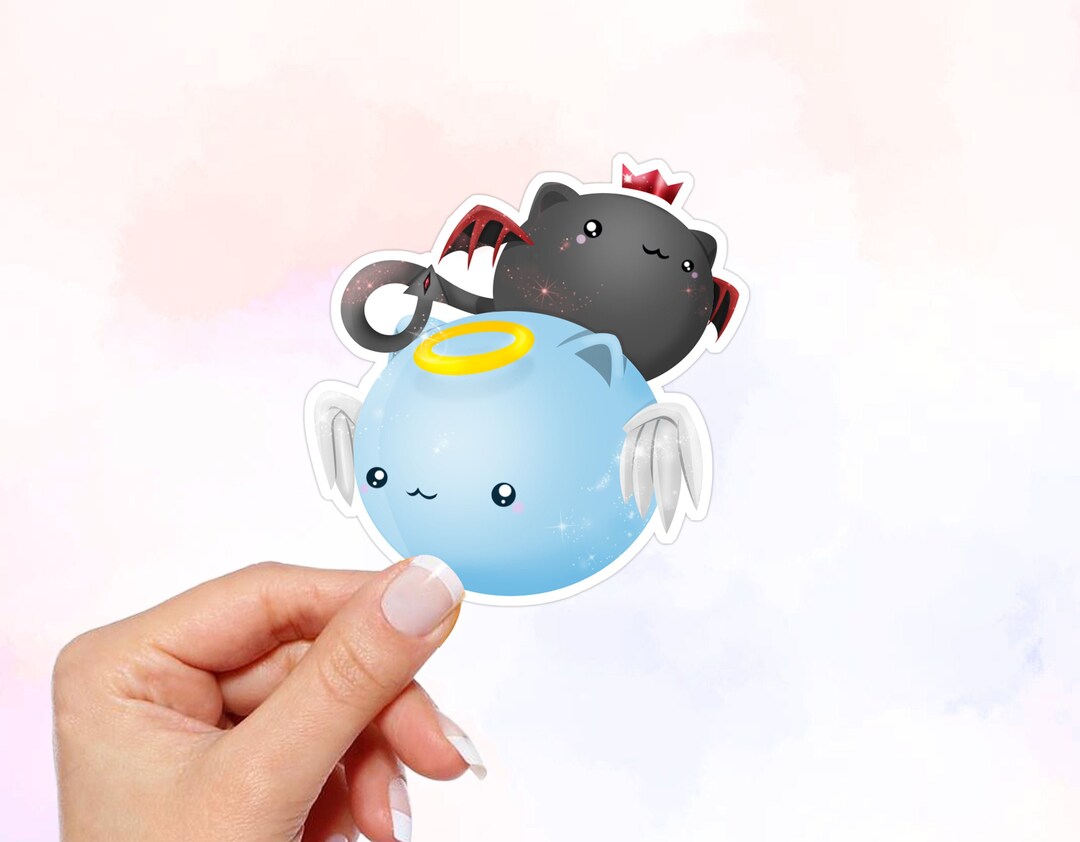 Angel and Demon Cats Vinyl Sticker, Waterproof Sticker, Laptop Sticker ...